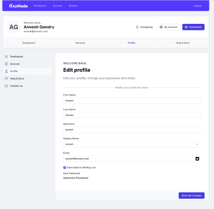 Edit profile - Learn OxyMade