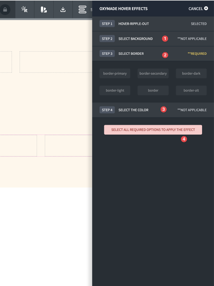 Hover effects panel - Learn OxyMade